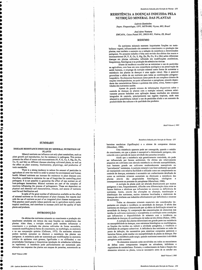 BRT Resistenciaadoencasinduzidapelanutricaomineraldasplantas Emcapa | PDF
