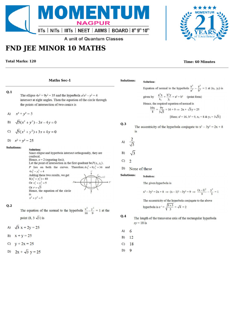 FND Jee Minor 10 Maths Solutions | PDF