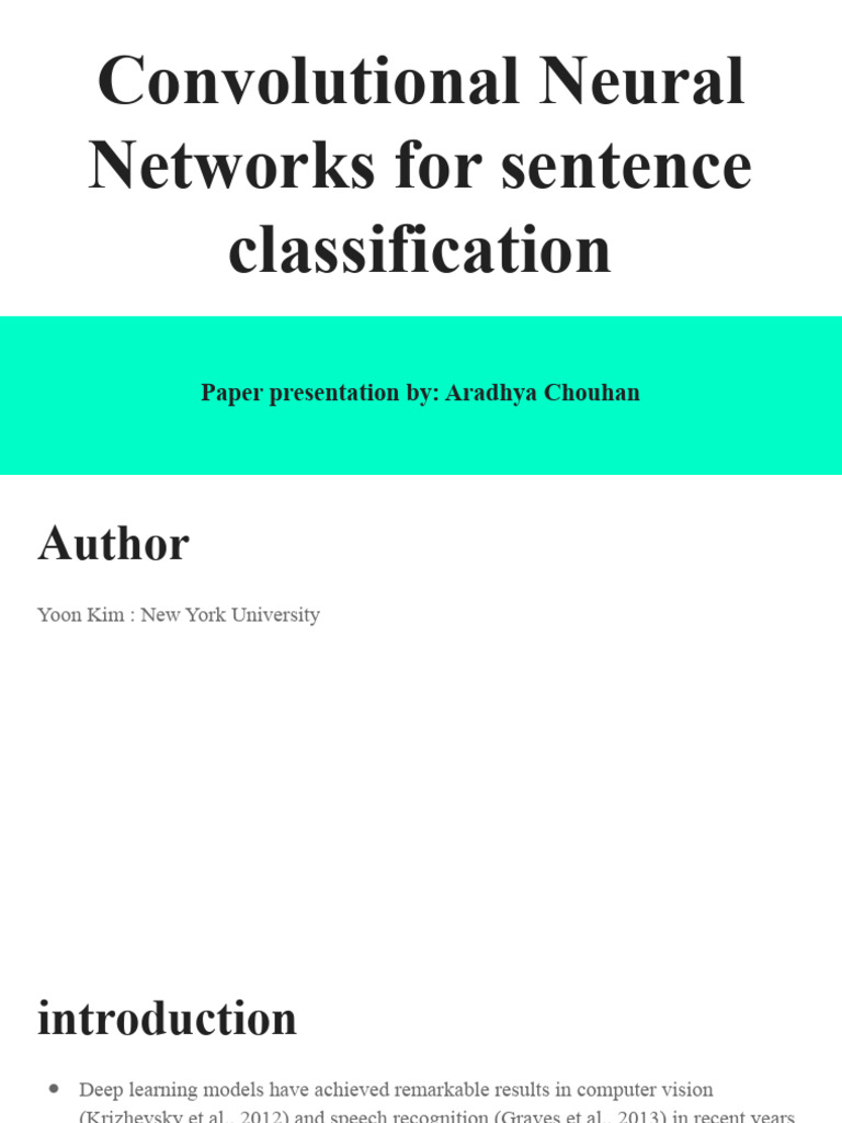 CNNs for Sentence Classification | PDF | Cognition | Algorithms