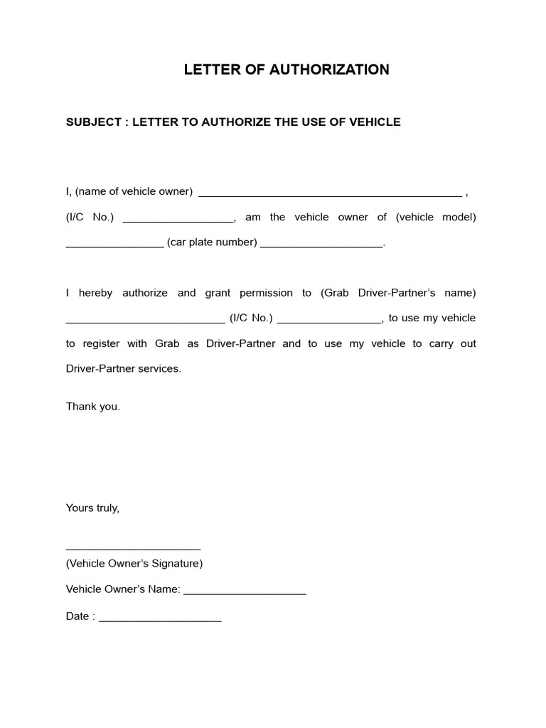 GRAB Authorization Letter Sample | PDF