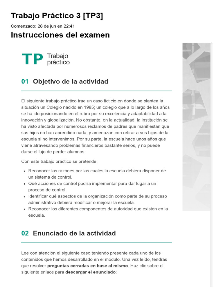Examen_ Trabajo Práctico 3 [TP3] resuelto | PDF | Escuelas | Enseñando