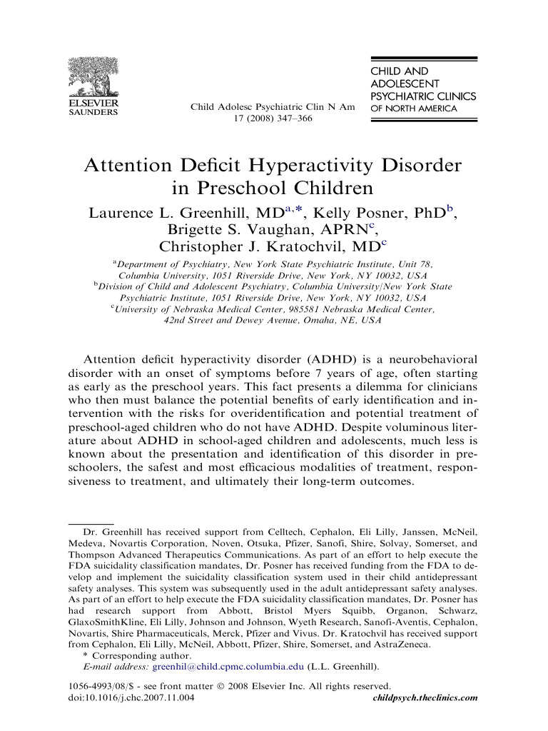 2008_ADHD in preschool children | PDF | Attention Deficit Hyperactivity Disorder | Mental Disorder
