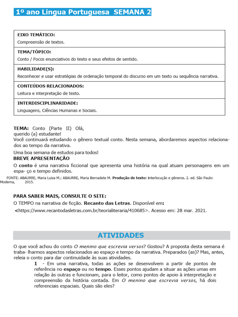 1º Ano EM Língua Portuguesa Resp Abner | PDF | Narrativa | Linguística