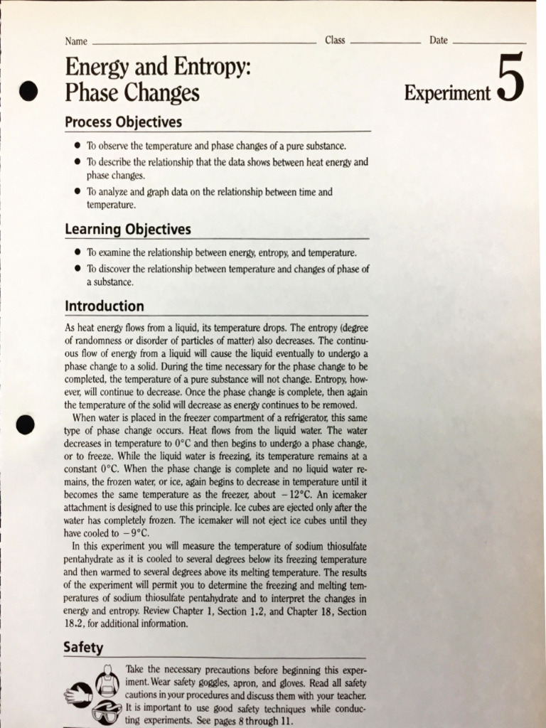 Energy and Entropy Phase Changes Lab Student | PDF