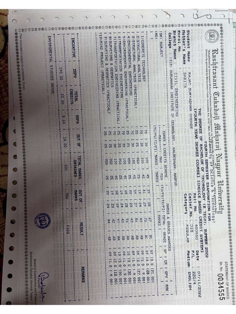 4th sem marksheet | PDF