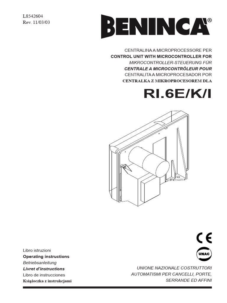 Manual Centralita Portal Beninca Ri6e | PDF | Ingeniería | Máquinas