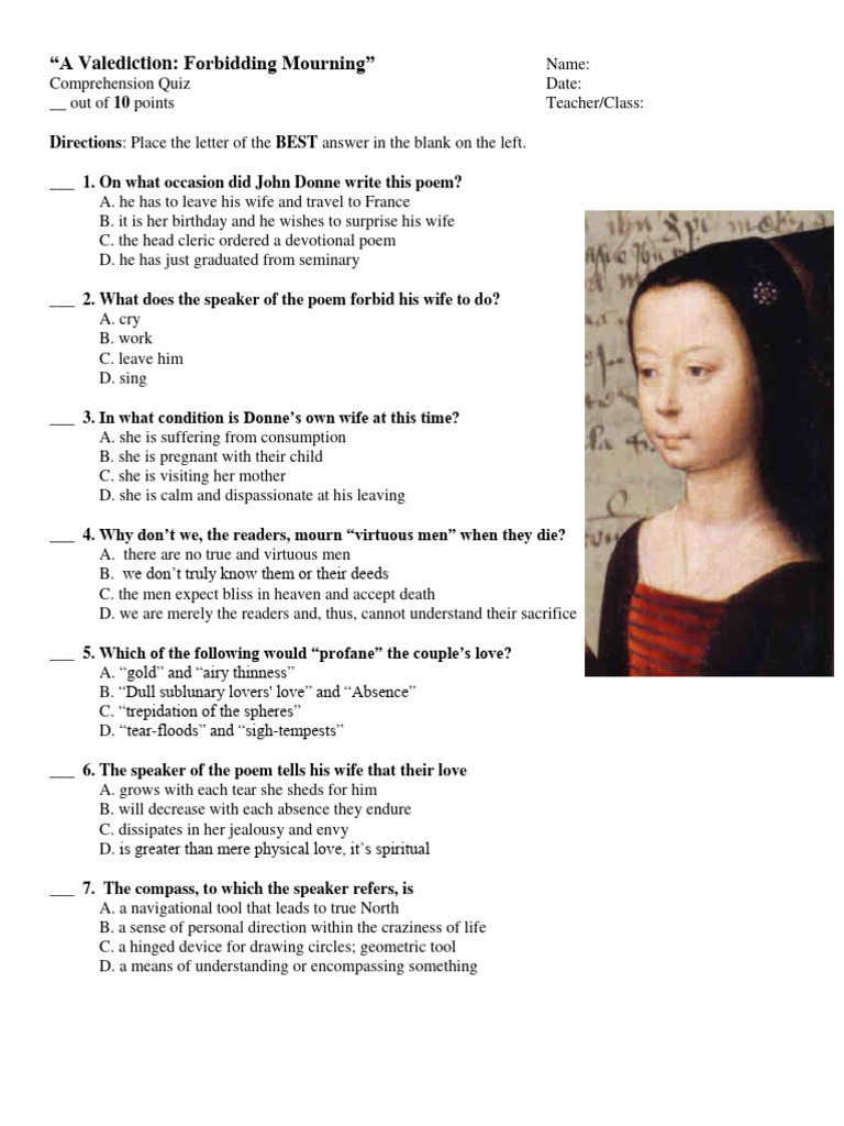 Quiz on "A Valediction: Forbidding Mourning" | PDF
