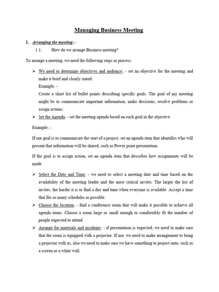 Effective Business Meeting Management | PDF | Goal