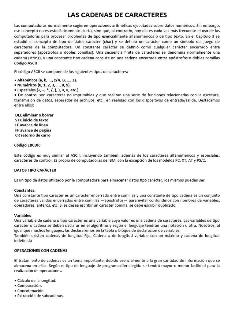 8octavo Material de Apoyo de Algoritmos Computacionales - Las Cadenas de Caracteres | PDF ...