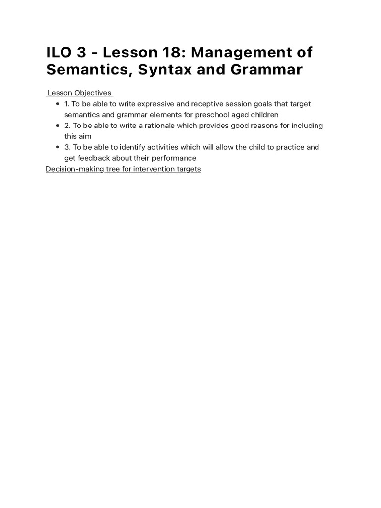 ILO 3 - Lesson 18 Management of Semantics, Syntax and Grammar | PDF ...