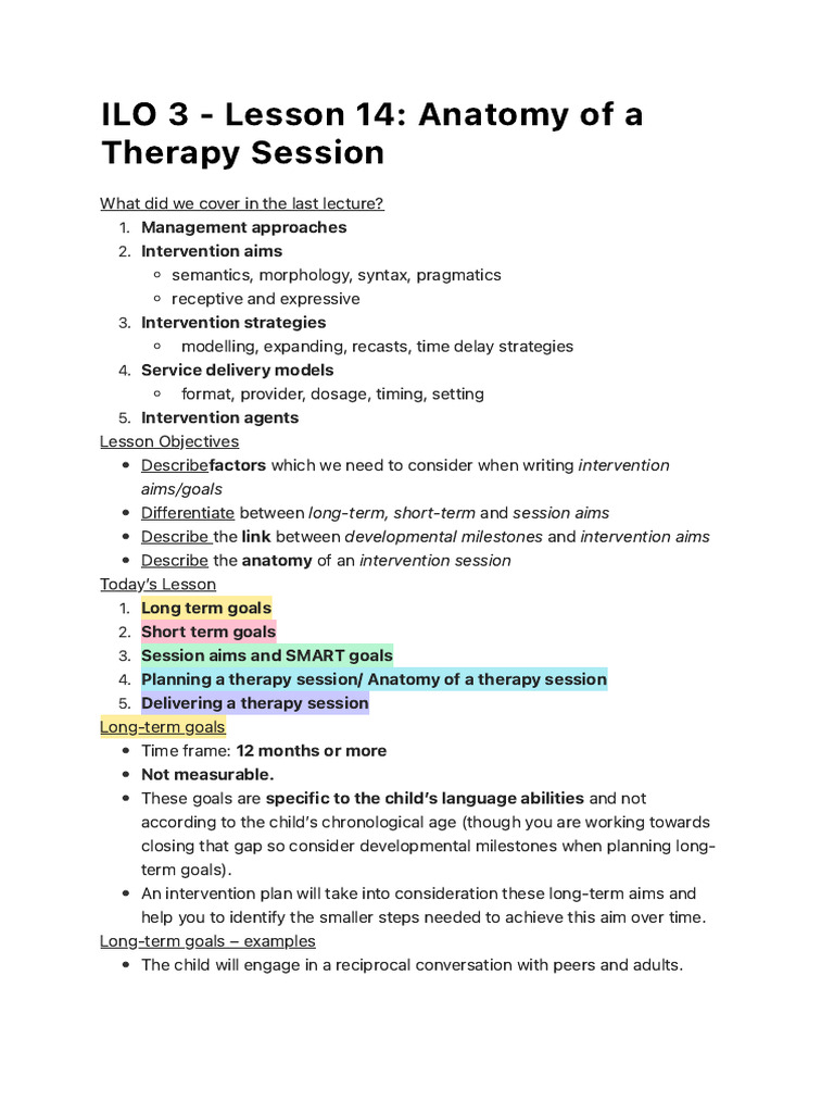 ILO 3 - Lesson 14 Anatomy of A Therapy Session | Download Free PDF ...