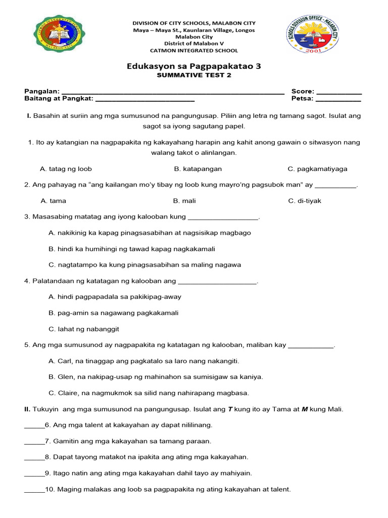 Summative Test 2 Esp | PDF