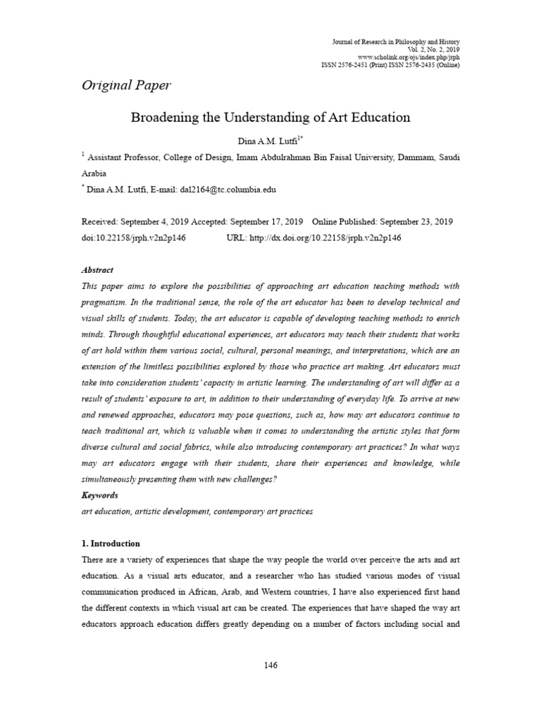 Original Paper: Broadening The Understanding of Art Education | PDF | Thought | Critical Thinking