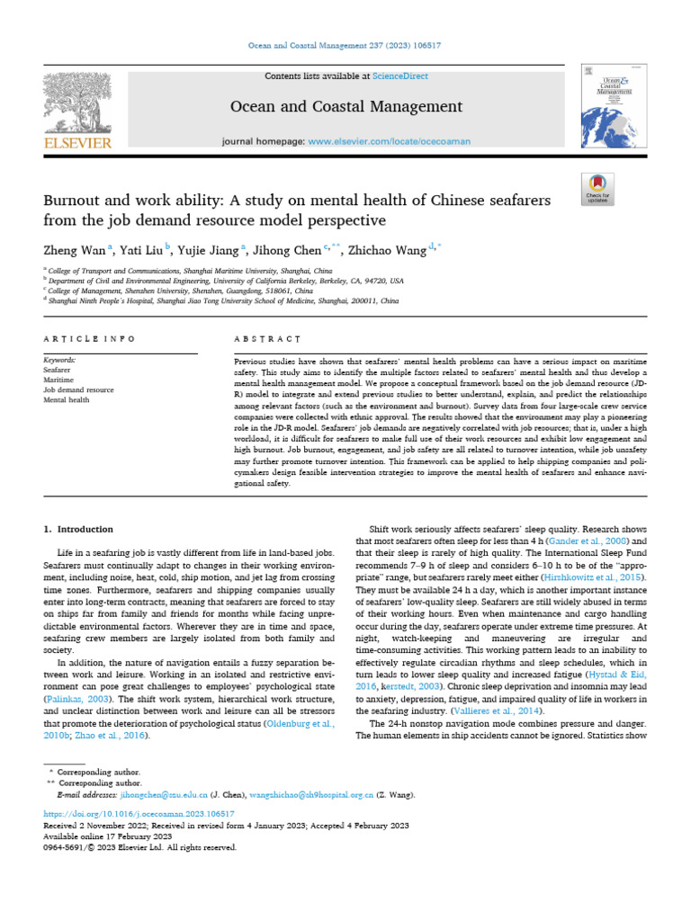 Burnout and Work Ability A Study On Mental Health of Chin 2023 Ocean ...