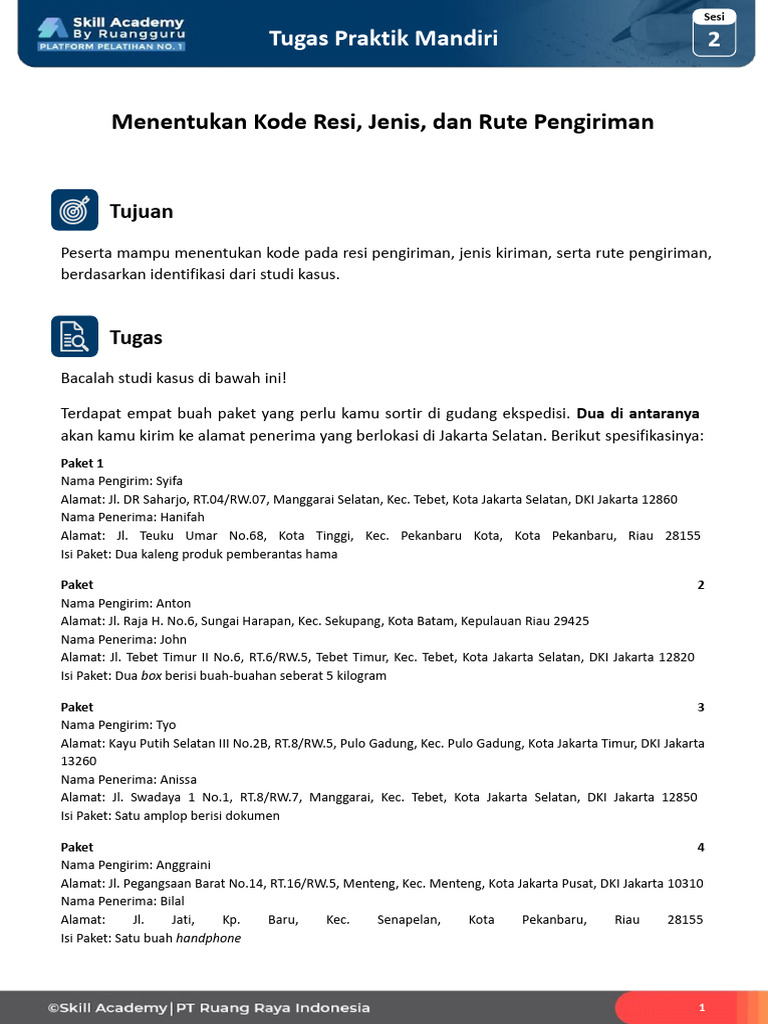 Menentukan Kode Resi, Jenis, Dan Rute Pengiriman: 2 Tugas Praktik ...