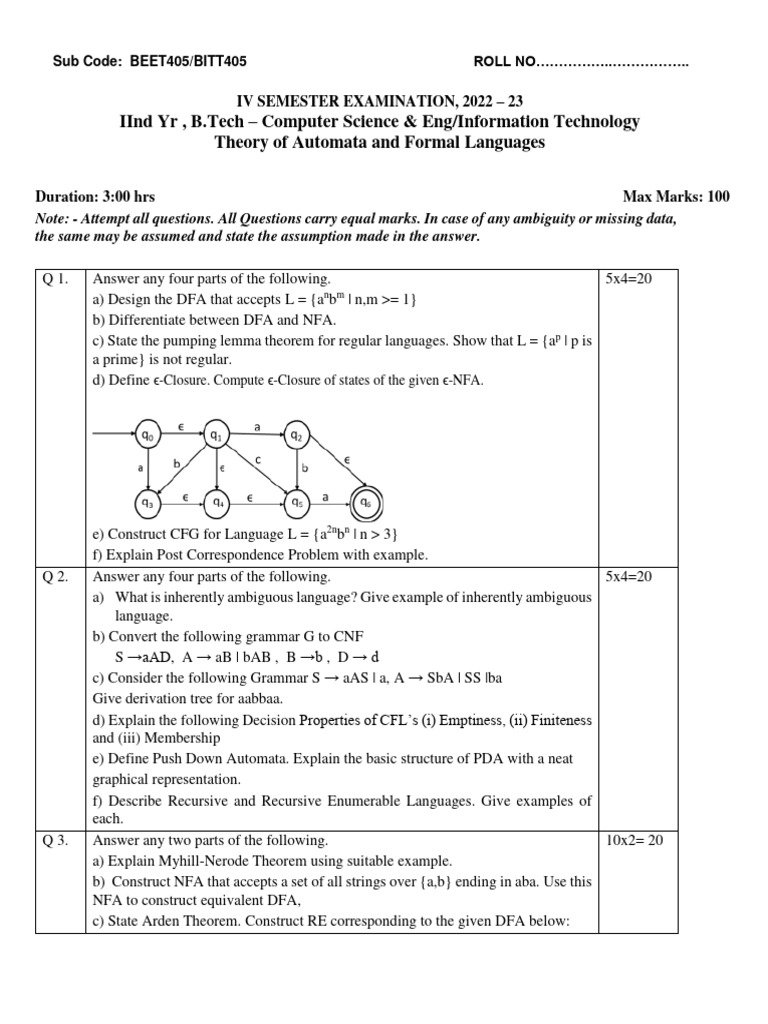 BEET 405 Theory of Automata & Formal Languages | PDF | Theoretical Computer Science ...