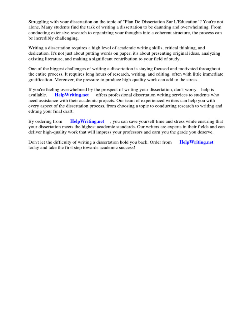 Plan de Dissertation Sur Leducation | Download Free PDF | Thesis | Essays