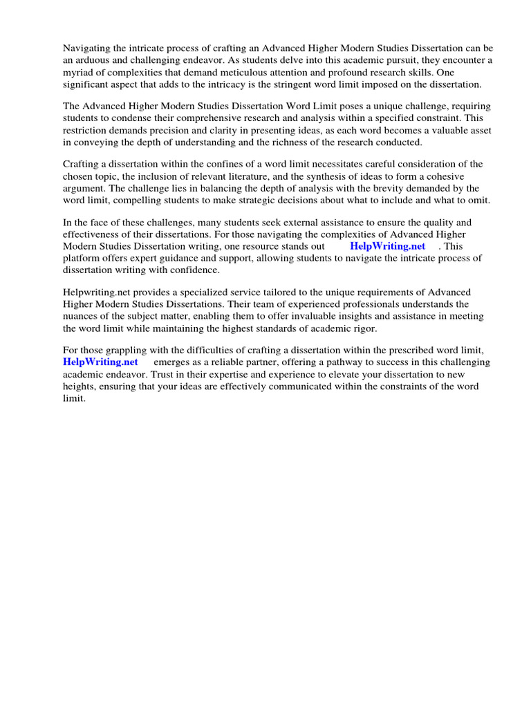Advanced Higher Modern Studies Dissertation Word Limit | PDF | Thesis ...