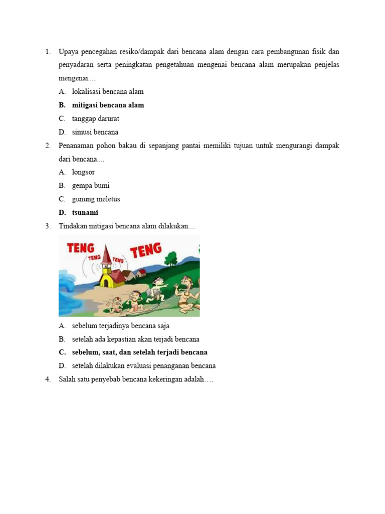 Soal Mitigasi Bencana Kelas 7 | PDF