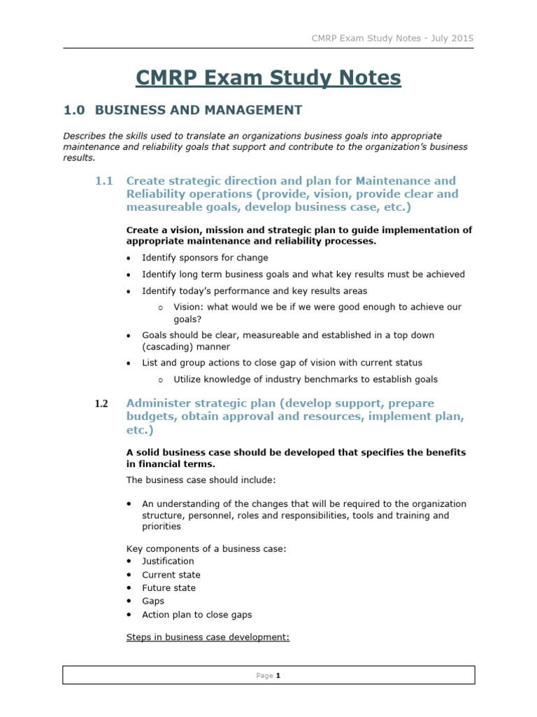 SMRP CMRP Combined Overview Study Notes | PDF | Reliability Engineering ...