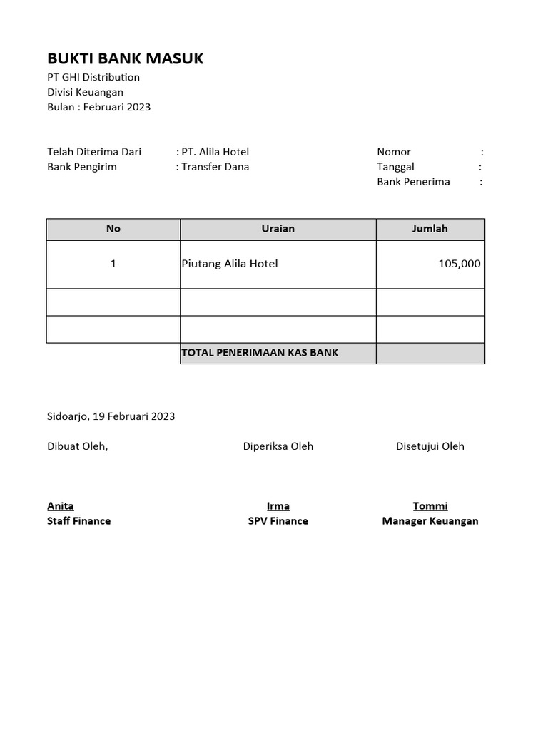 Contoh Bukti Bank Masuk | PDF