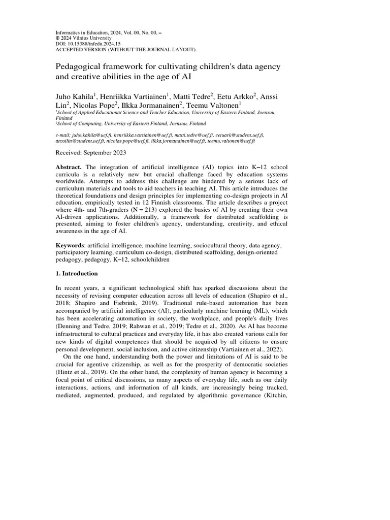 Pedagogical Framework For Cultivating Children's Data Agency and Creative Abilities in The Age ...