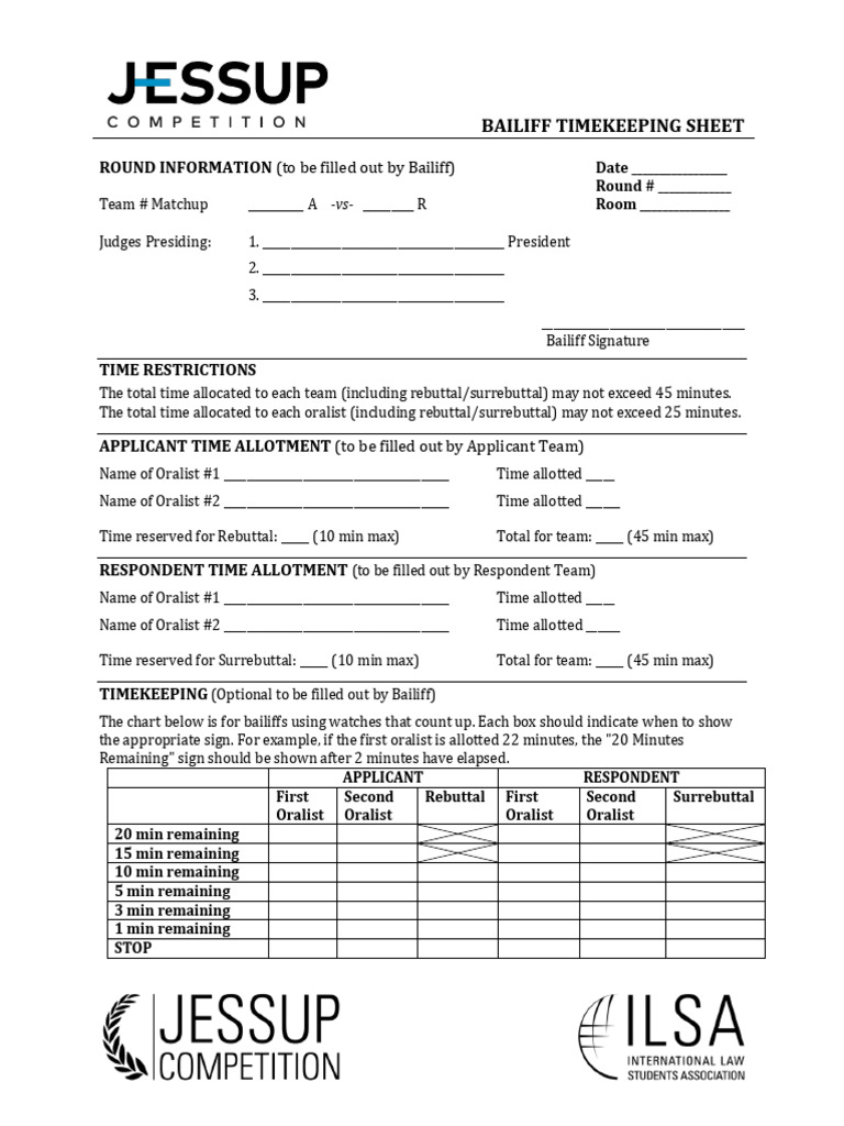 2022 Bailiff Timekeeping Sheet | PDF