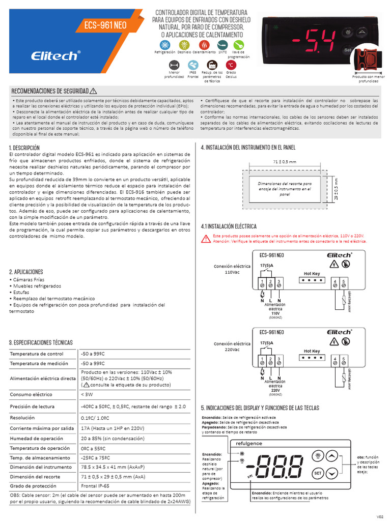 Manual Controlador Digital ECS-961 | PDF | Termostato