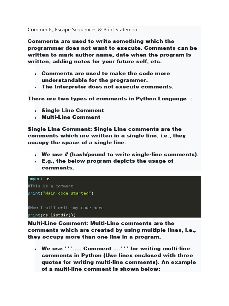 Ments, Escape Sequences & Print Statement | PDF | String (Computer Science) | Software Engineering