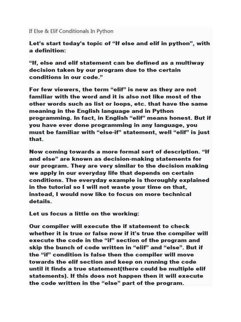 7.if Else & Elif Conditionals in Python | PDF | Mathematical Logic ... 7.if Else & Elif Conditionals in Python | PDF | Mathematical Logic ...