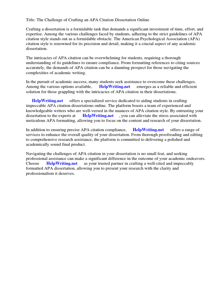 Apa Citation Dissertation Online | PDF | Apa Style | Citation