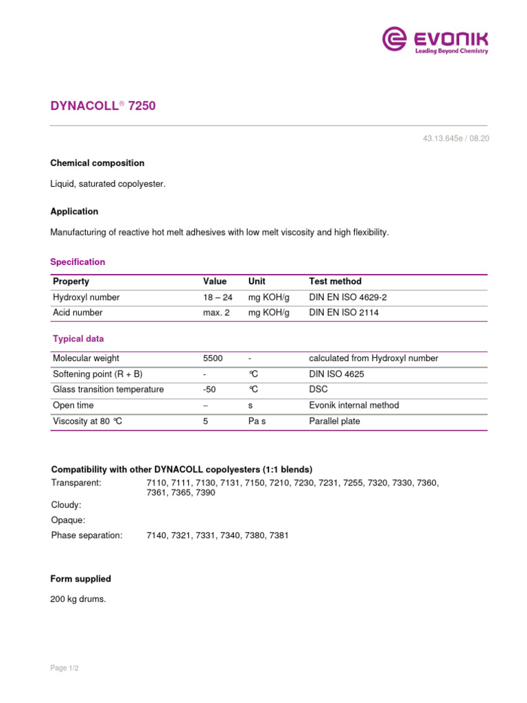 DYNACOLL® 7250-EN | PDF | Differential Scanning Calorimetry | Applied ...