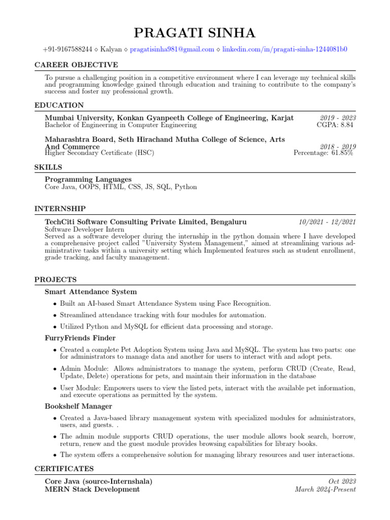 Pragati Sinha | PDF | My Sql | Java (Programming Language)