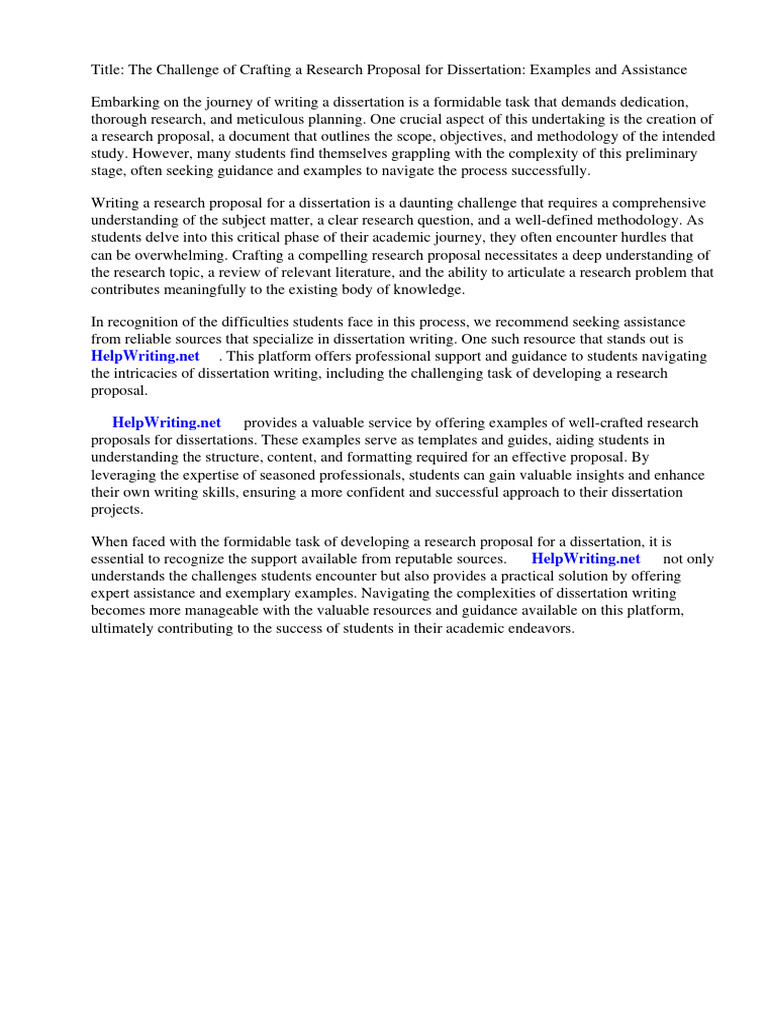 Research Proposal For Dissertation Examples | PDF | Thesis | Essays