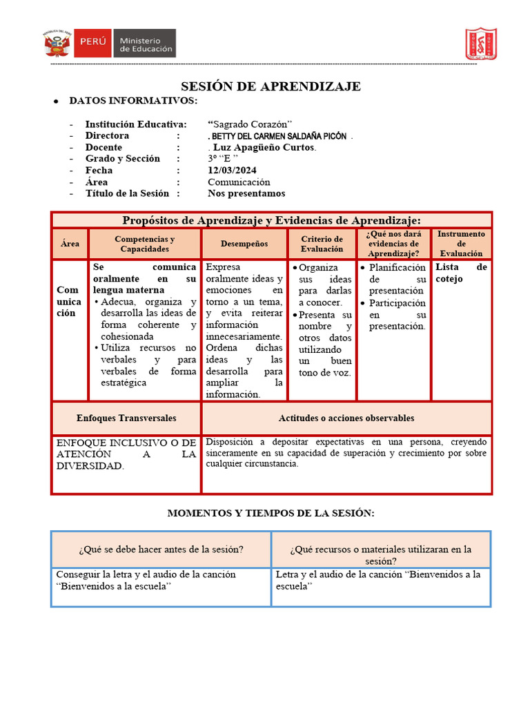 SESIÓN DE APRENDIZAJE #01 - Nos Presentamos | PDF | Aprendizaje ...