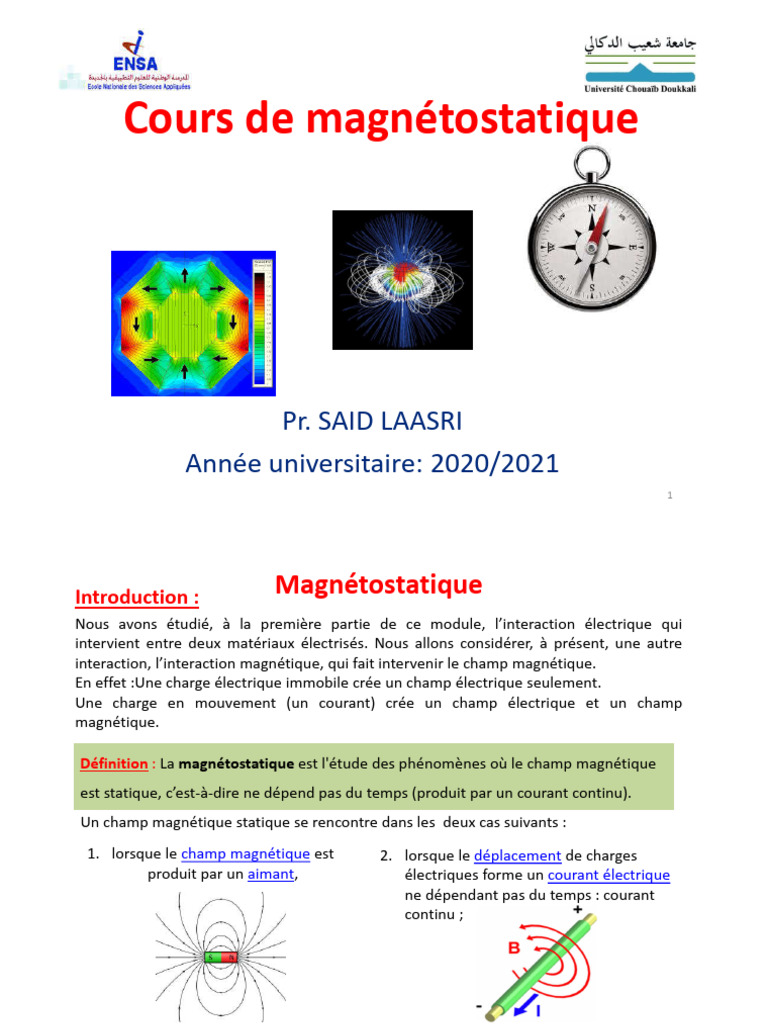 Cours de magnétostatique 2020/2021 | PDF | Équations de Maxwell | Champ ...