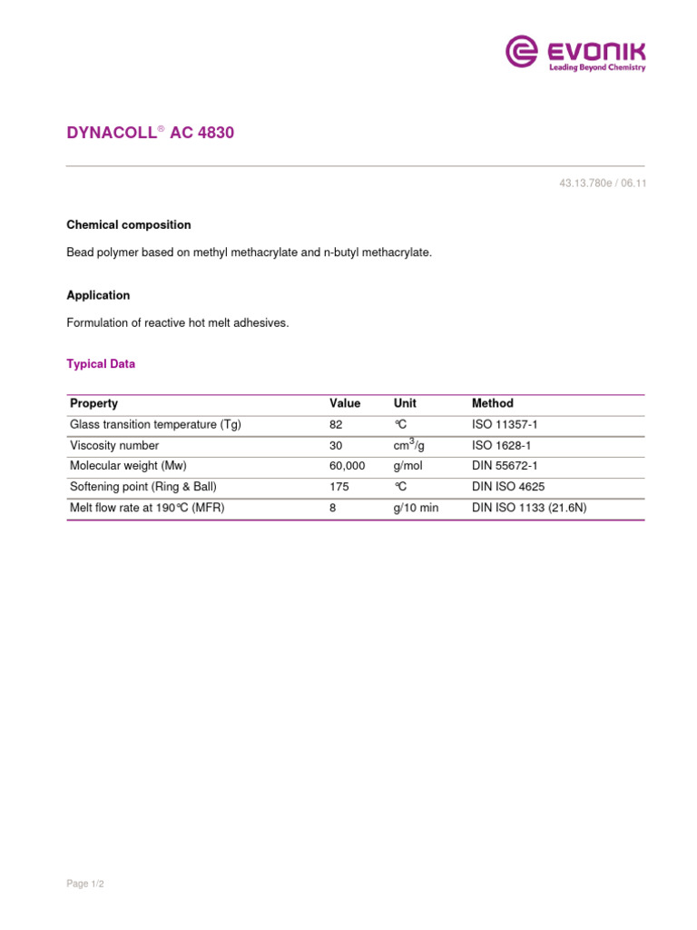 Dynacoll® Ac 4830-En | PDF | Poly(Methyl Methacrylate) | Materials