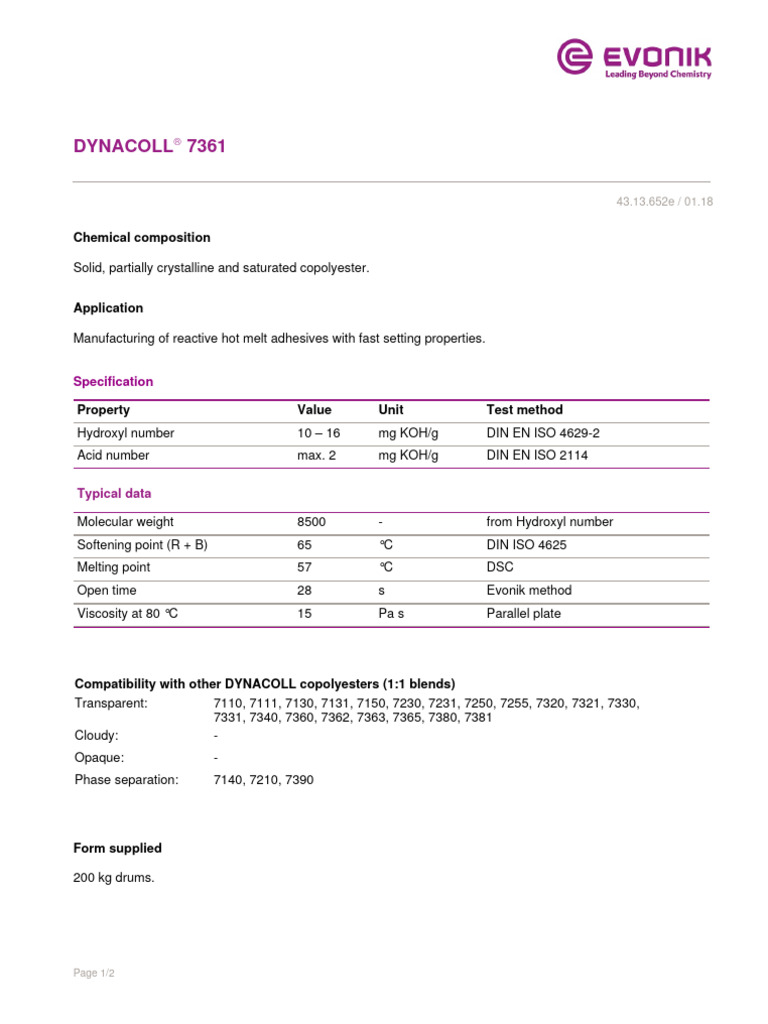 DYNACOLL® 7361-EN | PDF | Chemical Substances | Physical Sciences