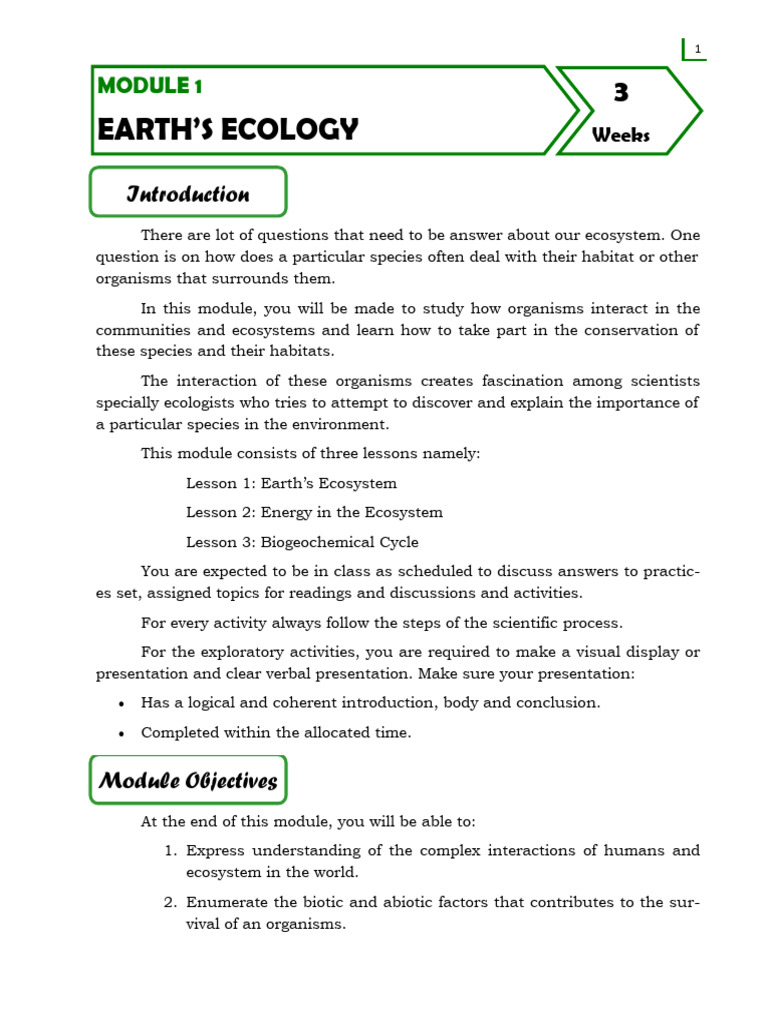Earth'S Ecology 3: Weeks | PDF | Ecosystem | Food Web