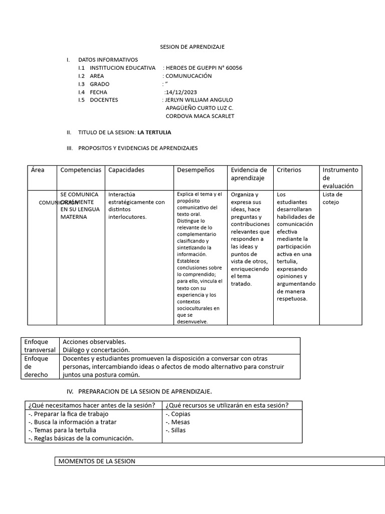 SESION DE APRENDIZAJE (1) Tertulia | PDF | Comunicación | Aprendizaje