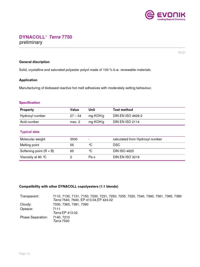 DYNACOLL® Terra 7750-EN | PDF | Materials | Physical Sciences