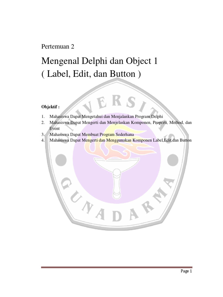 Pertemuan 2 Mengenal Delphi Dan Object 1 | PDF | Komputer
