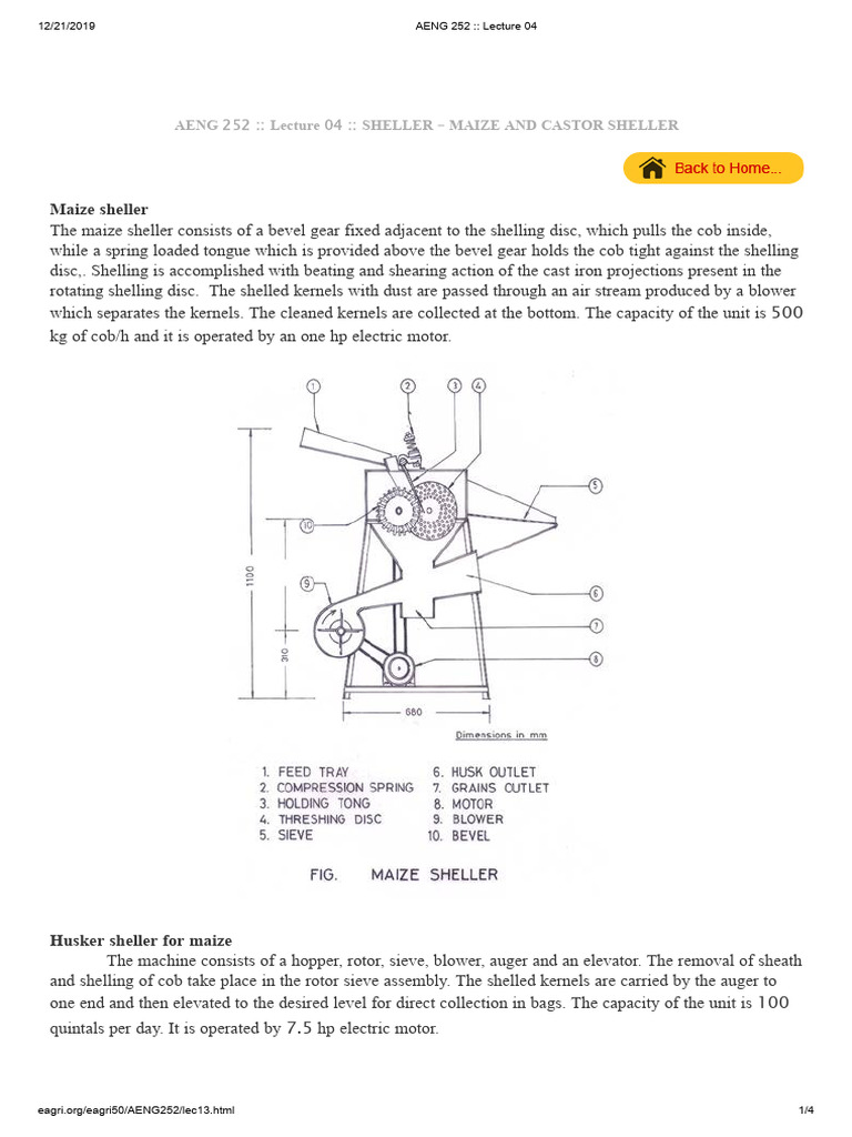 Lec13 SHELLER - MAIZE AND CASTOR SHELLER | PDF | Gear | Electric Motor