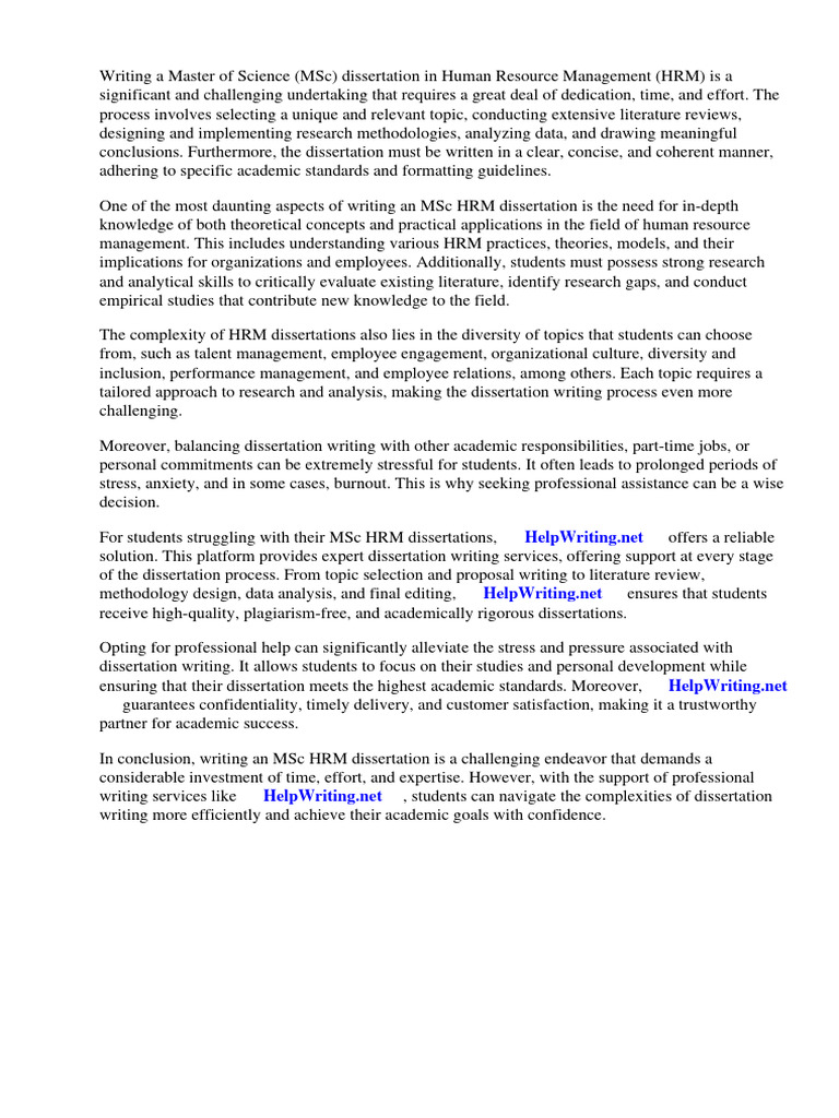 MSC HRM Dissertation Examples | Download Free PDF | Human Resource ...