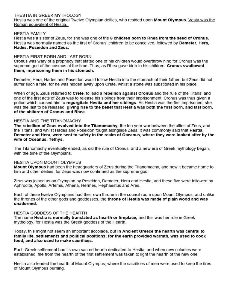 Greek Mythology: Hestia | PDF | Twelve Olympians | Zeus