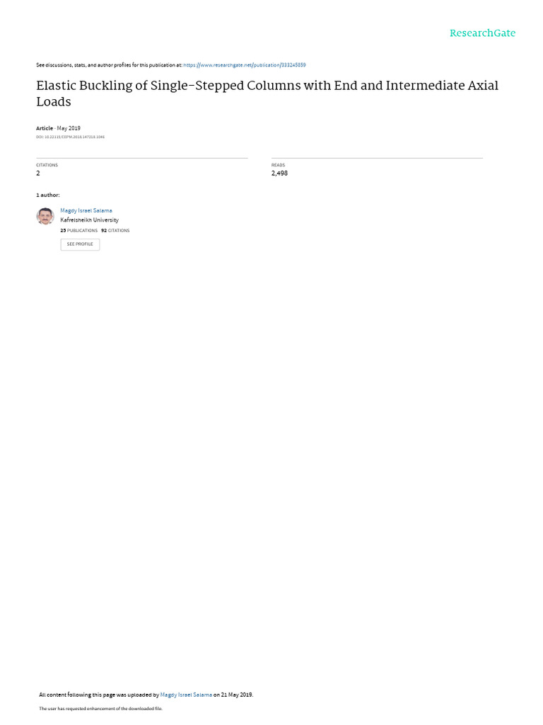 Elastic Buckling of Single-Stepped Columns With End and Intermediate Axial Loads | Download Free ...
