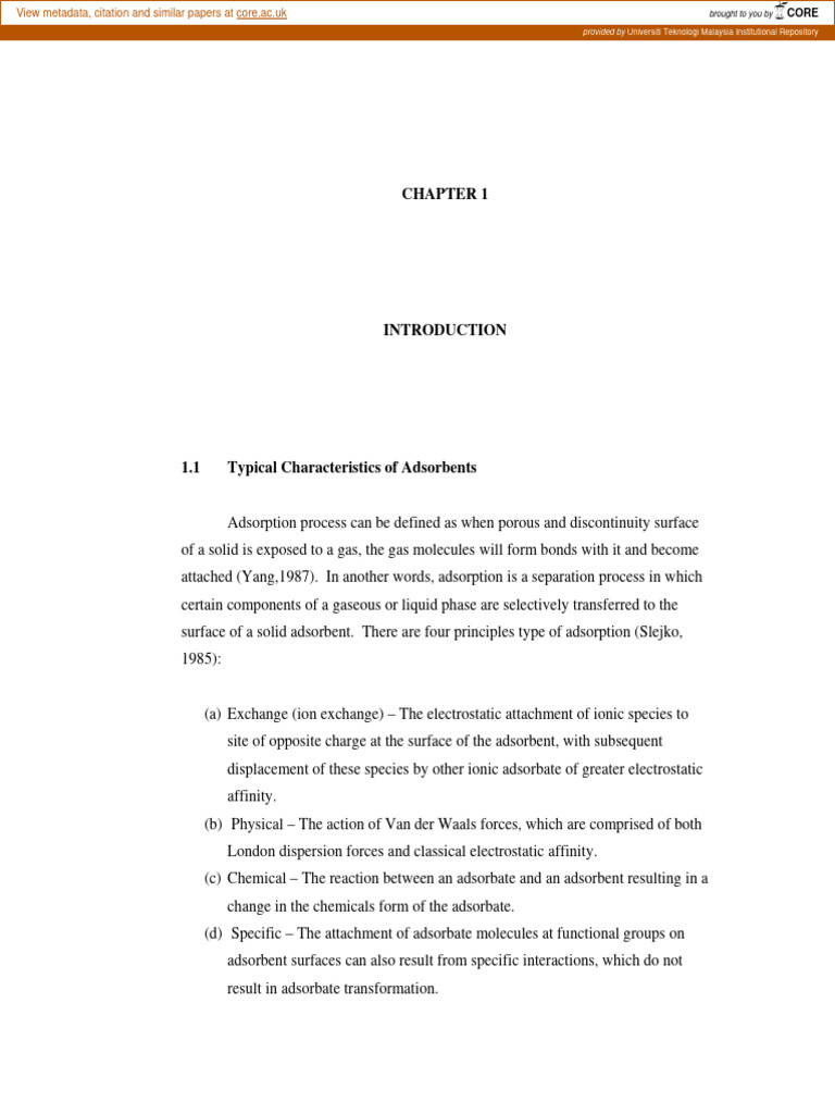 Provided by Universiti Teknologi Malaysia Institutional Repository | PDF | Adsorption | Physical ...