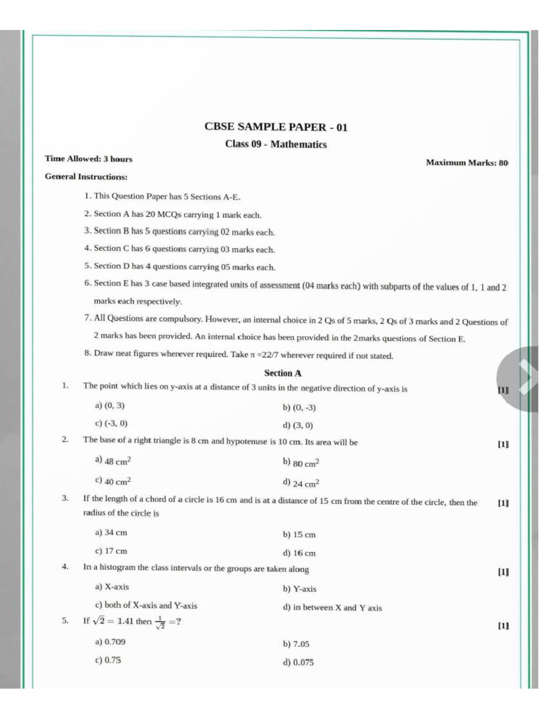 Grade 9 sample question paper 1 (1) | PDF
