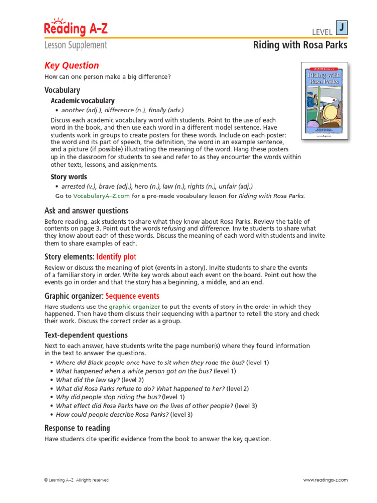 Riding With Rosa Parks Ccss LP | PDF | Vocabulary | Cognitive Science
