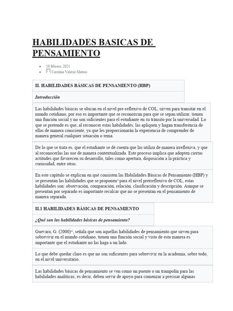 Habilidades Basicas de Pensamiento | PDF | Pensamiento | Mente